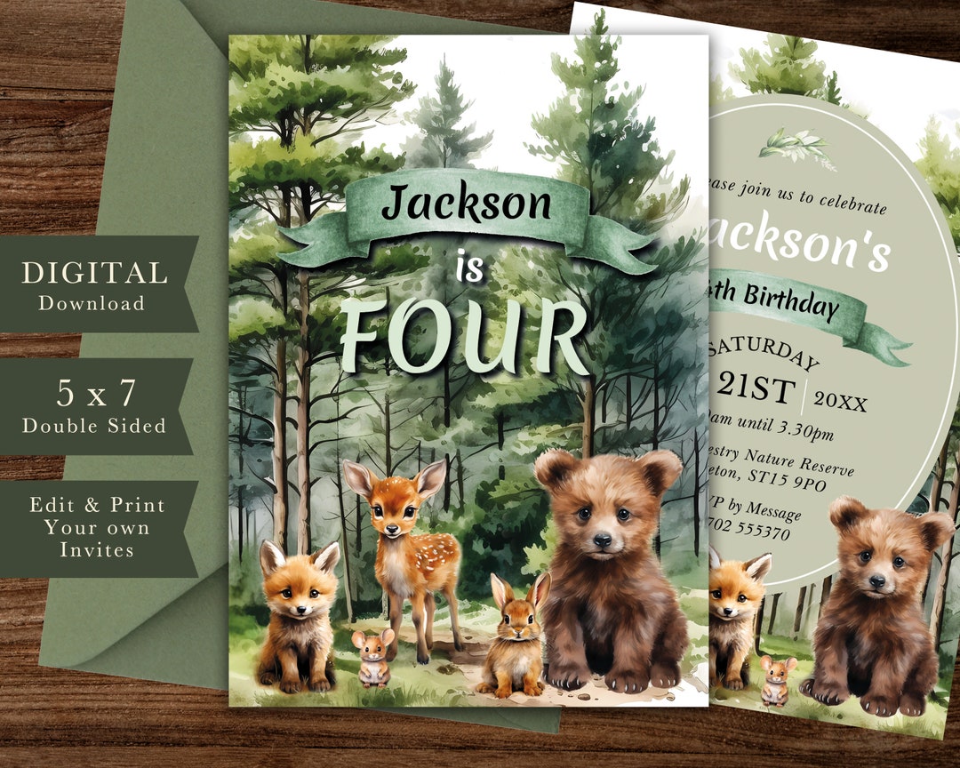Woodland Party Invitation, Cute Woodland Animals Invitation, Baby ...