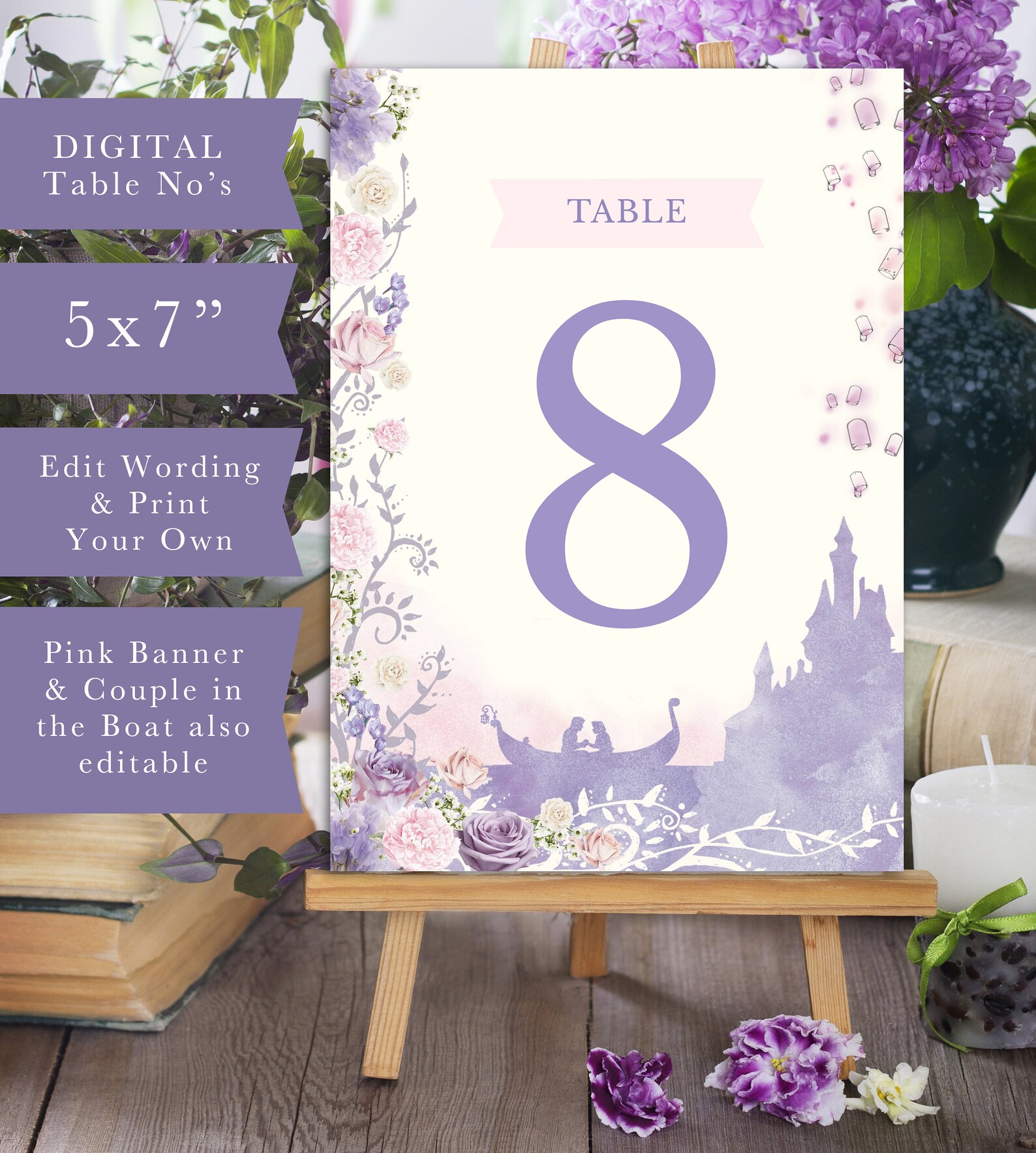 Tangled Table Number Wedding Table Number Lavender Editable - Etsy