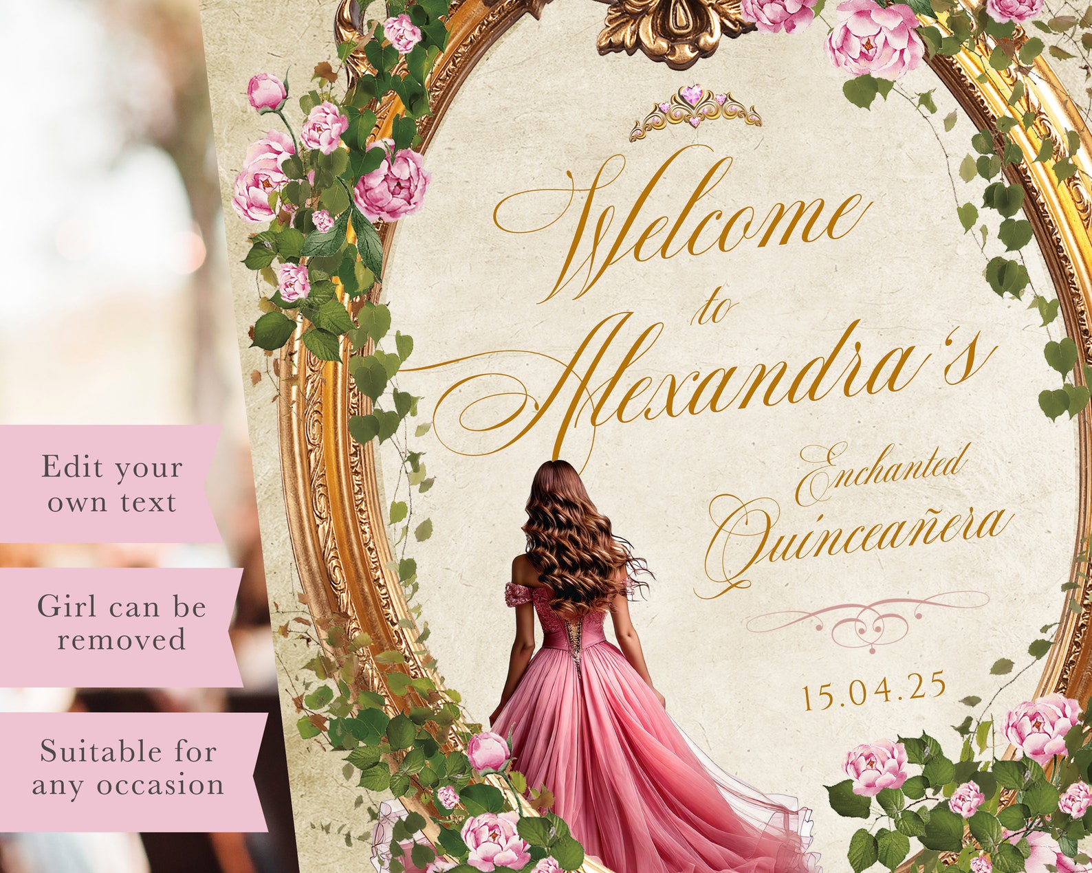 Quinceanera Welcome Sign, Sweet Sixteen Welcome Sign, Pink Fairytale ...