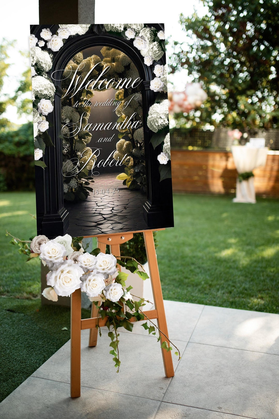 Black Welcome Sign, White Floral Wedding Welcome Sign, Dark Welcome ...