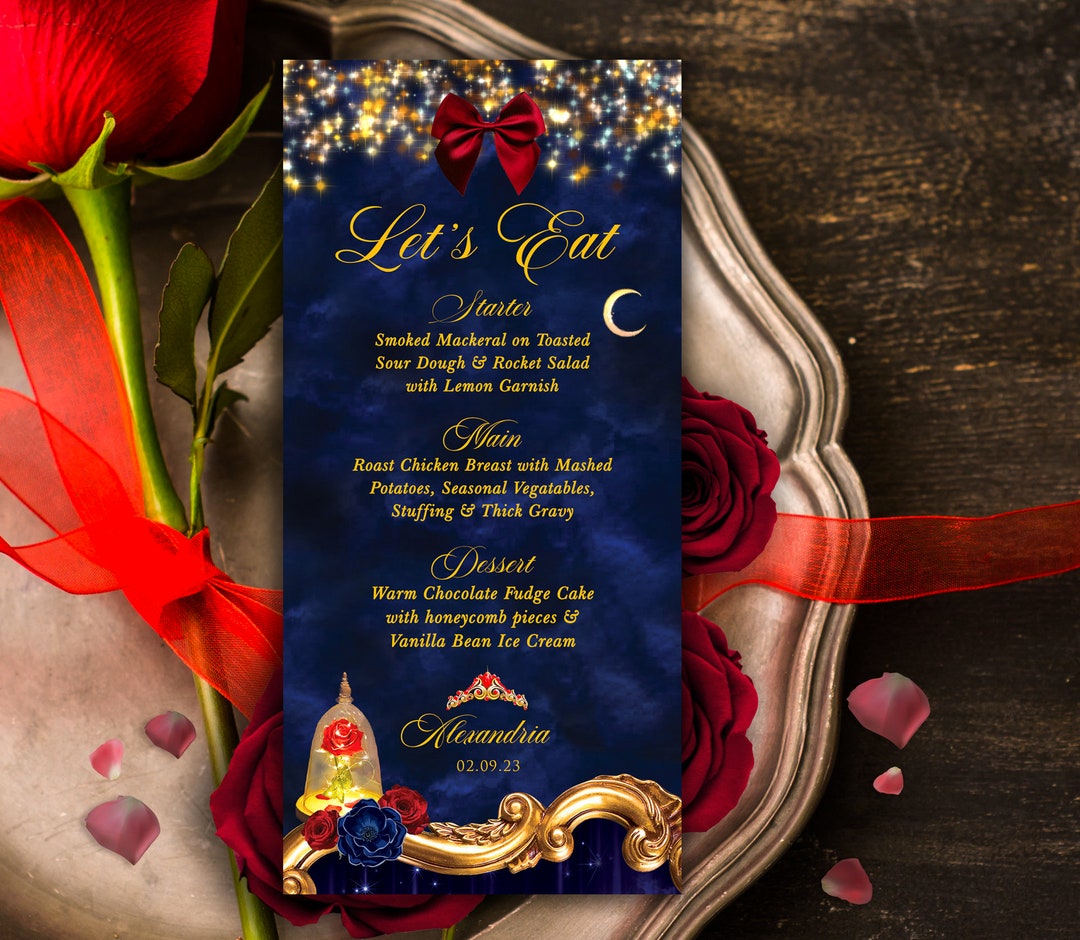 Beauty and Beast Menu, Quinceanera Table Menu, Beauty Beast Quinceanera ...