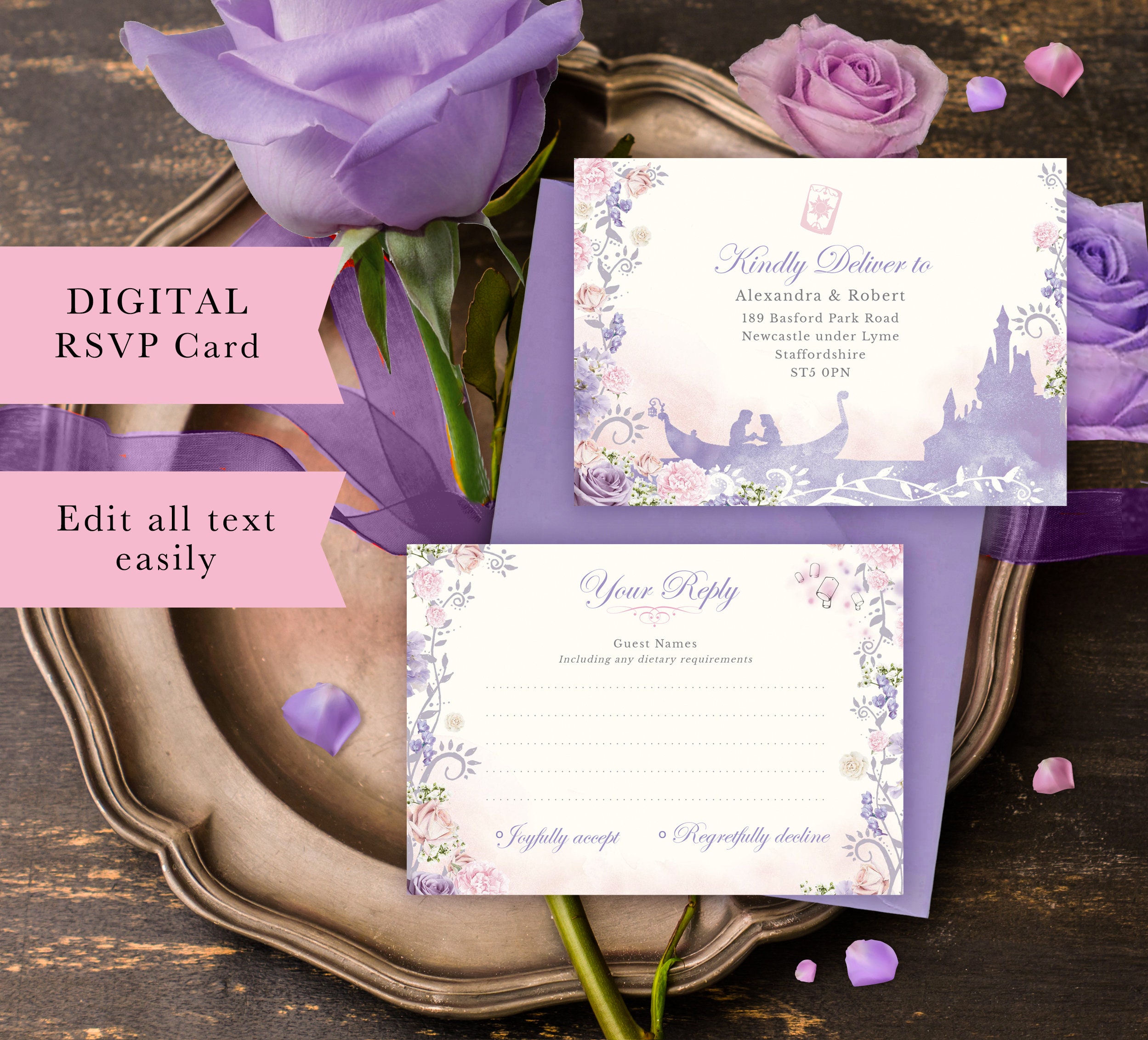 Tangled Wedding Invitation, Rapunzel Tower Invite, Purple Fairytale ...