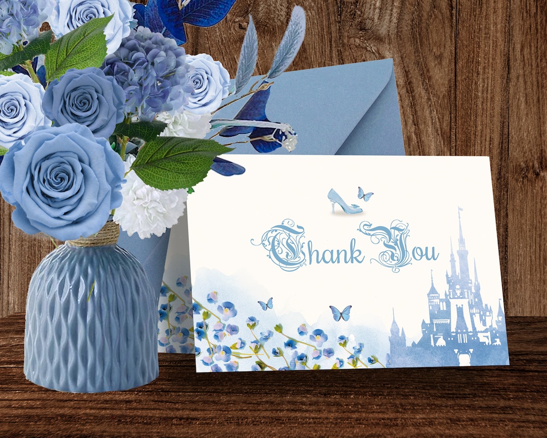 Cinderella Thank You Card, Cinderella Blue Stationery, Wedding Thank ...
