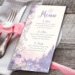 Tangled Menu, Digital Wedding Menu, Lavender Editable Menu, Purple Menu ...