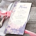 Tangled Menu, Digital Wedding Menu, Lavender Editable Menu, Purple Menu ...