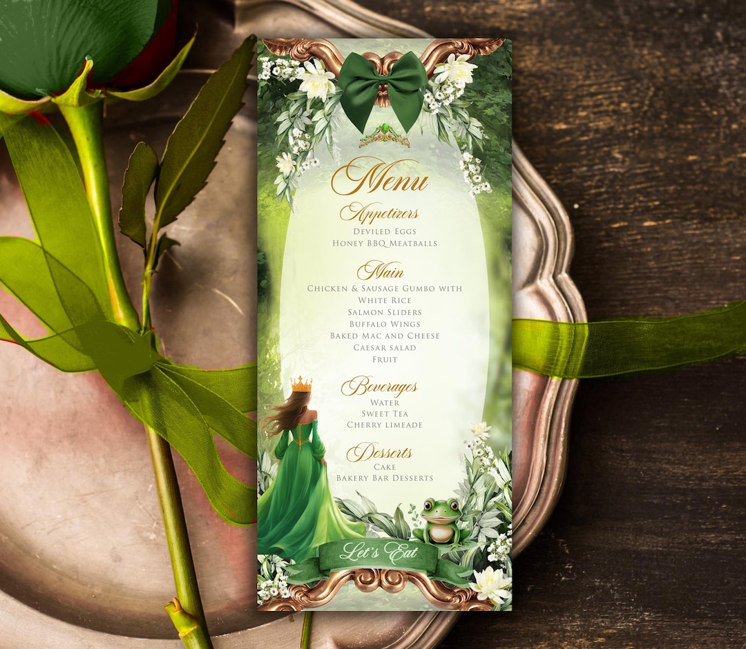 Princess and Frog Menu, Quinceanera, Birthday Party (digital Download ...