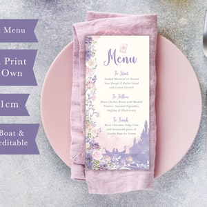 Tangled Menu, Digital Wedding Menu, Lavender Editable Menu, Purple Menu ...