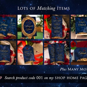 Beauty and the Beast Place Card, Digital Navy Wedding Place Card ...