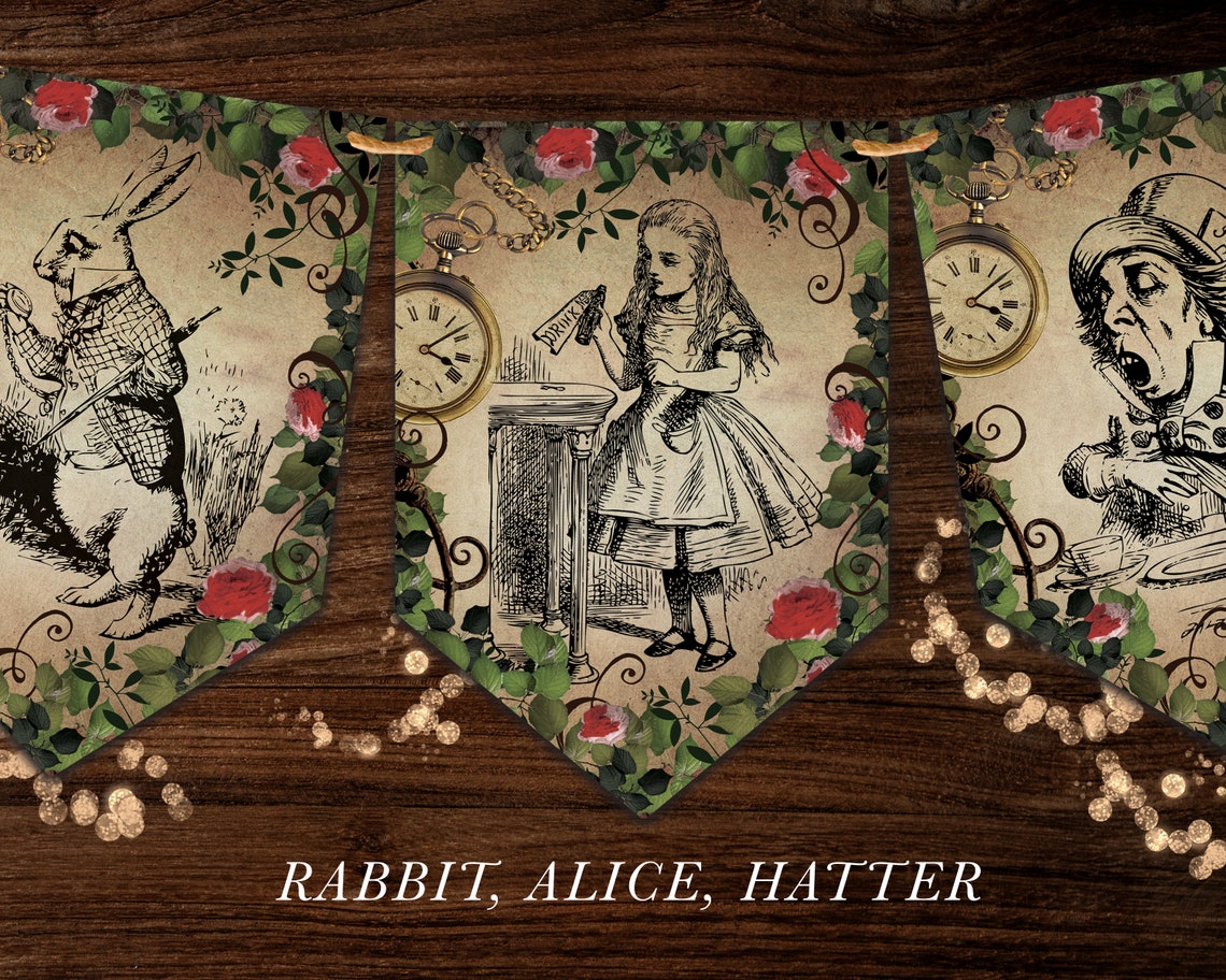 Alice in Wonderland Bunting Alice Party Decor Print Your - Etsy