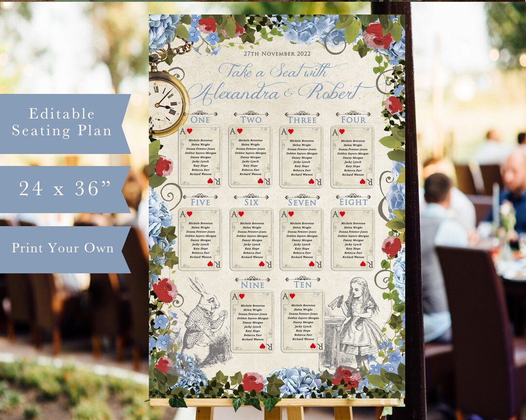 Alice in Wonderland Seating Chart, Alice Table Plan, Alice Seating Plan ...