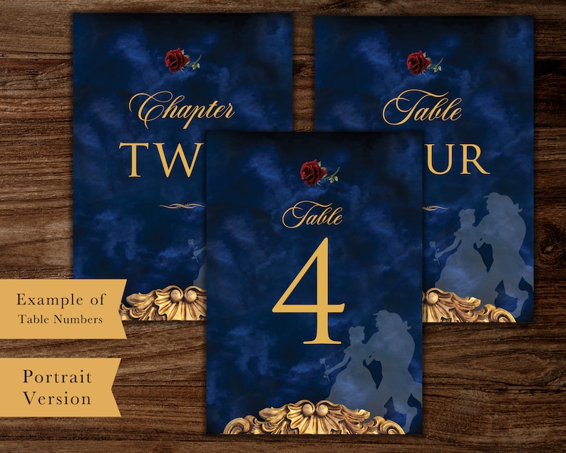 Beauty and the Beast Table Numbers Digital Navy Wedding - Etsy