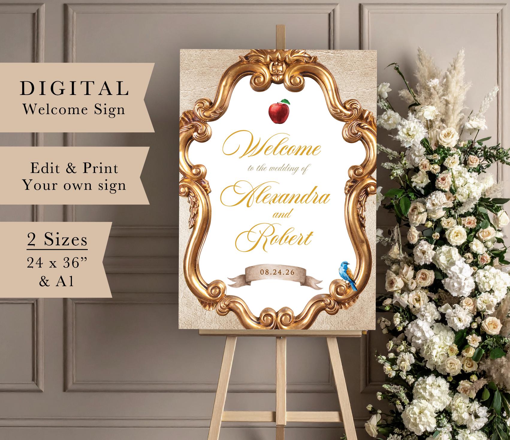 Snow White Welcome Sign, Gold Mirror Frame (digital) 036 - Etsy