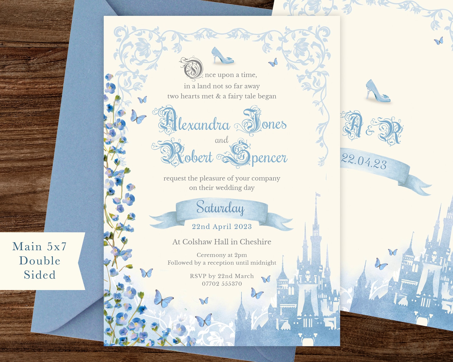 Cinderella Wedding Invitation, Blue Digital Wedding Invite, Fairytale ...