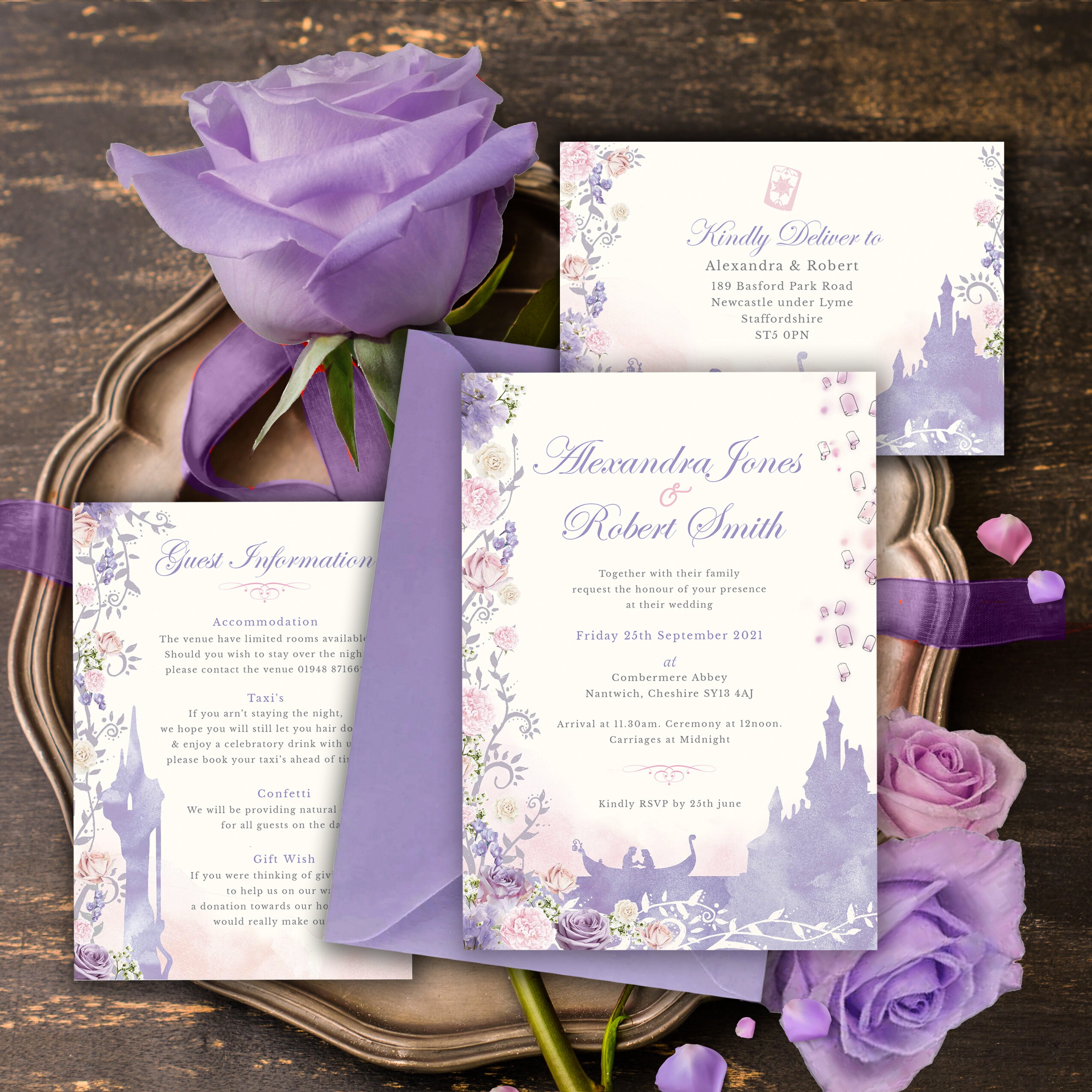 Tangled Wedding Invitation, Rapunzel Tower Invite, Purple Fairytale ...