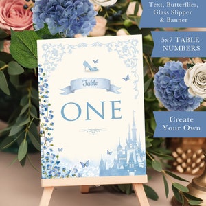 Cinderella Table Number, Fairy Tale Table Number, Blue Wedding Table ...