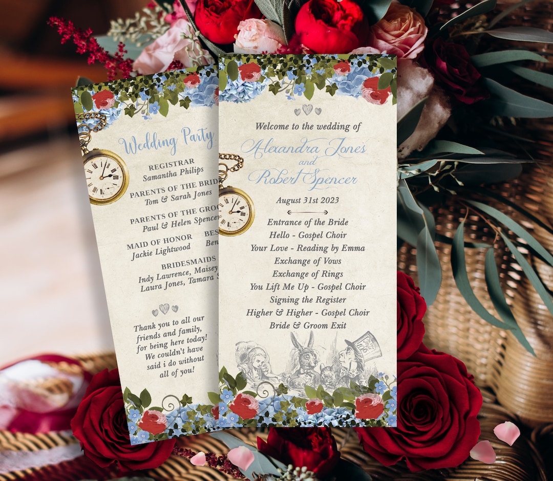 Alice in Wonderland Programme, Alice Digital Wedding Programme, Alice ...
