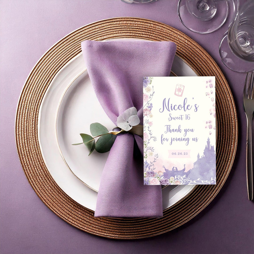 Tangled Thank You Card, Tangled Wedding Stationery, Quinceanera Thank ...