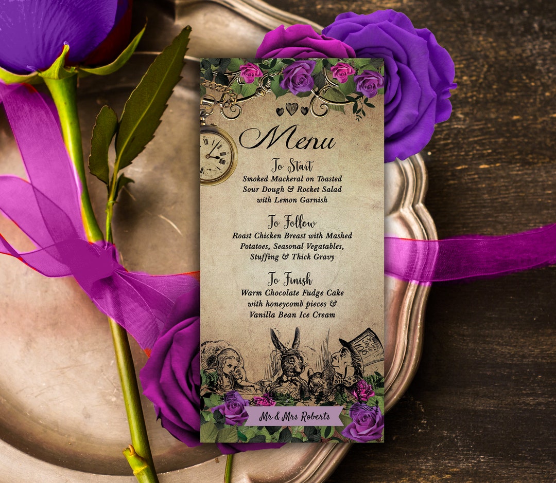 Alice in Wonderland Menu, Alice Menu, Alice Printables, Alice Wedding ...