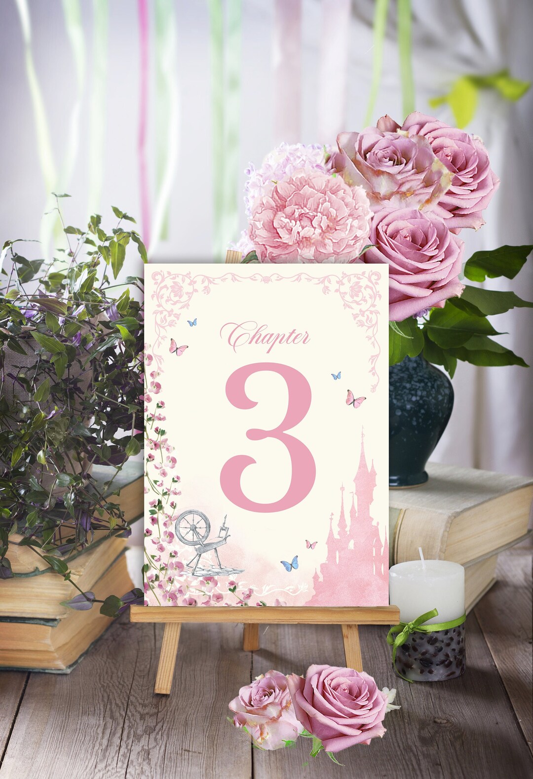 Sleeping Beauty Table Number, Quinceanera Table Number, Pink Table ...