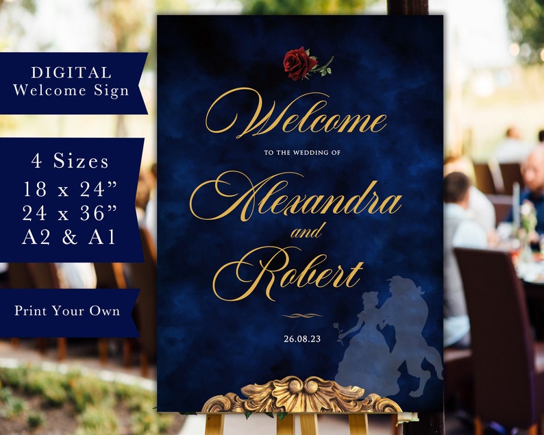 Beauty and the Beast Welcome Sign Navy Wedding Welcome Sign - Etsy