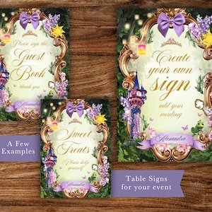 Tangled Table Signs, Tangled Wedding Sign, Lavender Editable Sign ...