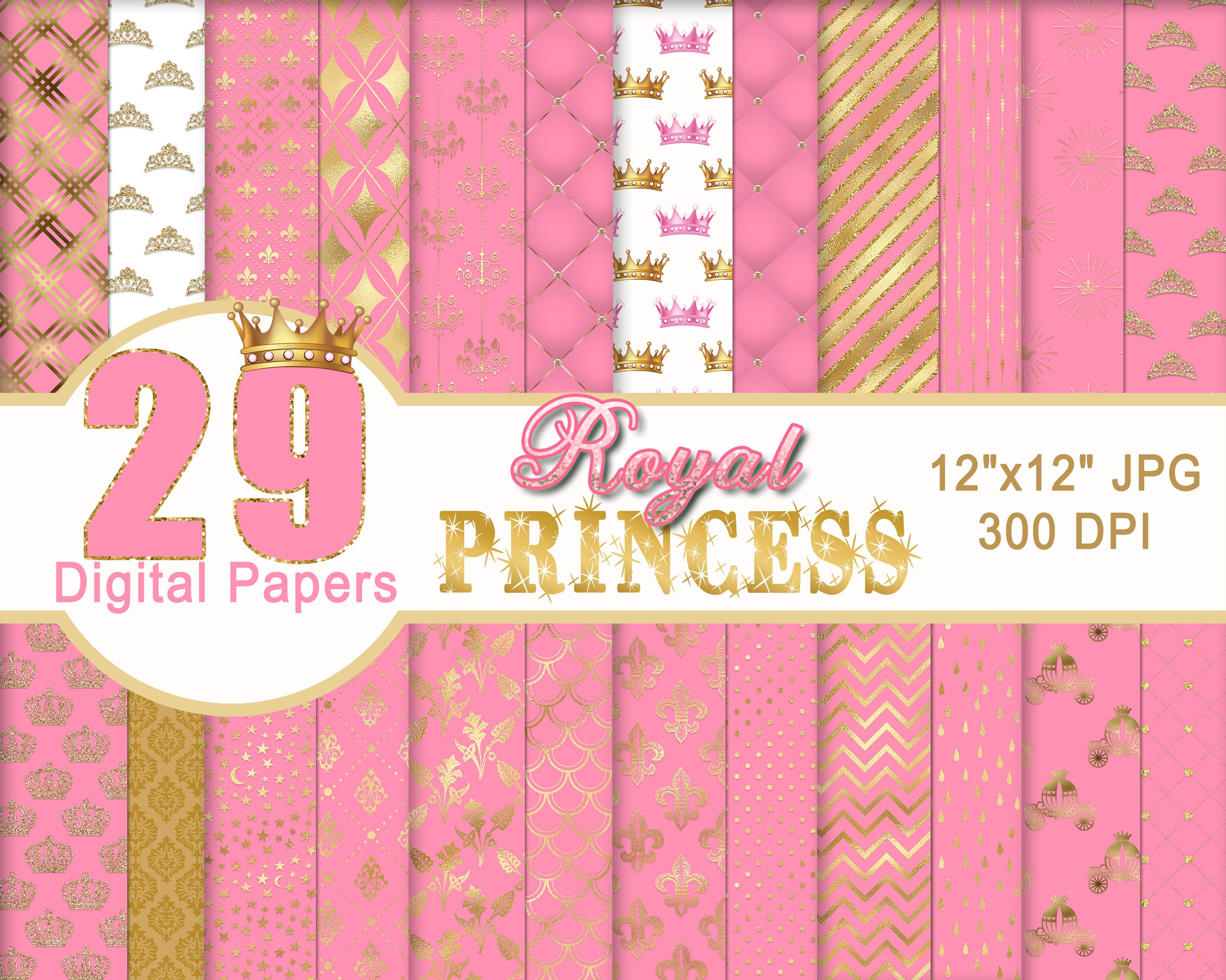 Pink and Gold Digital Paper | Princess Digital Paper | Royal Digital ...