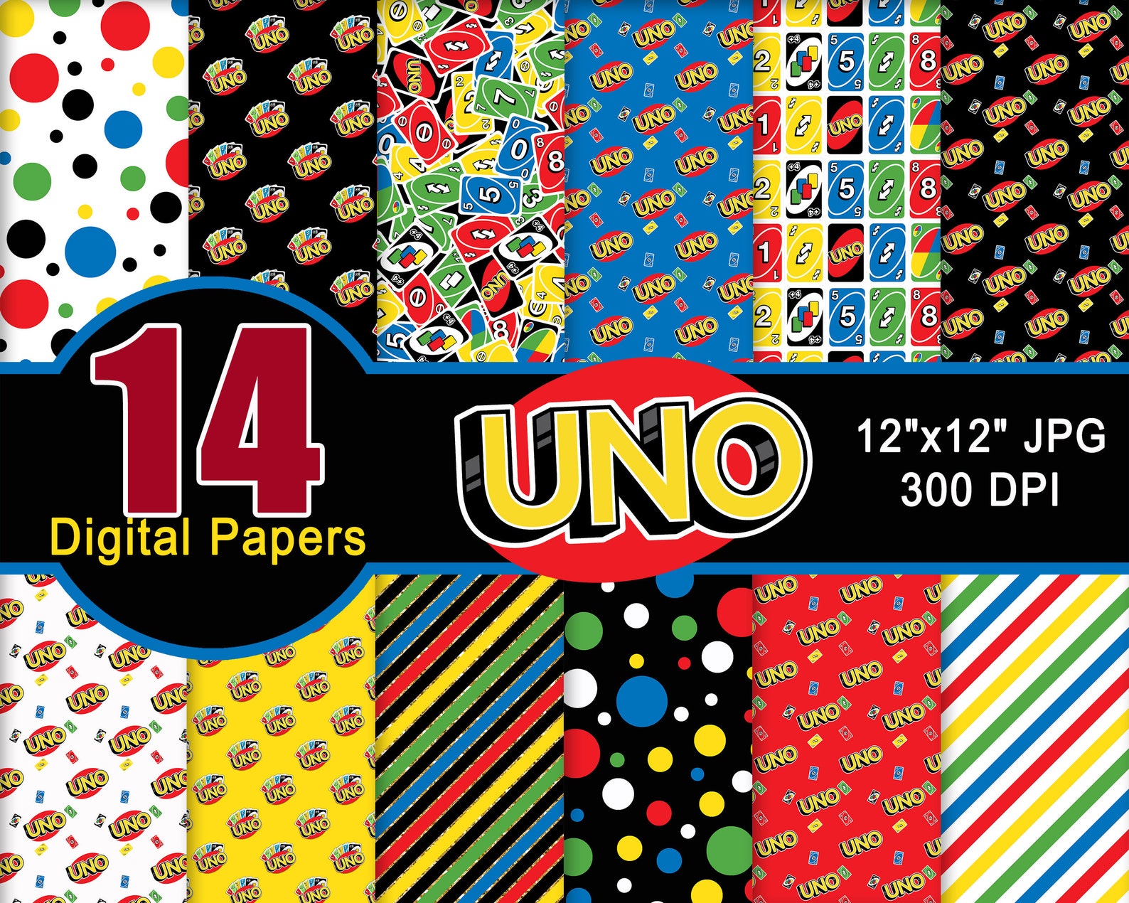 Uno Inspired Digital Paper Uno Pattern Uno Background | Etsy