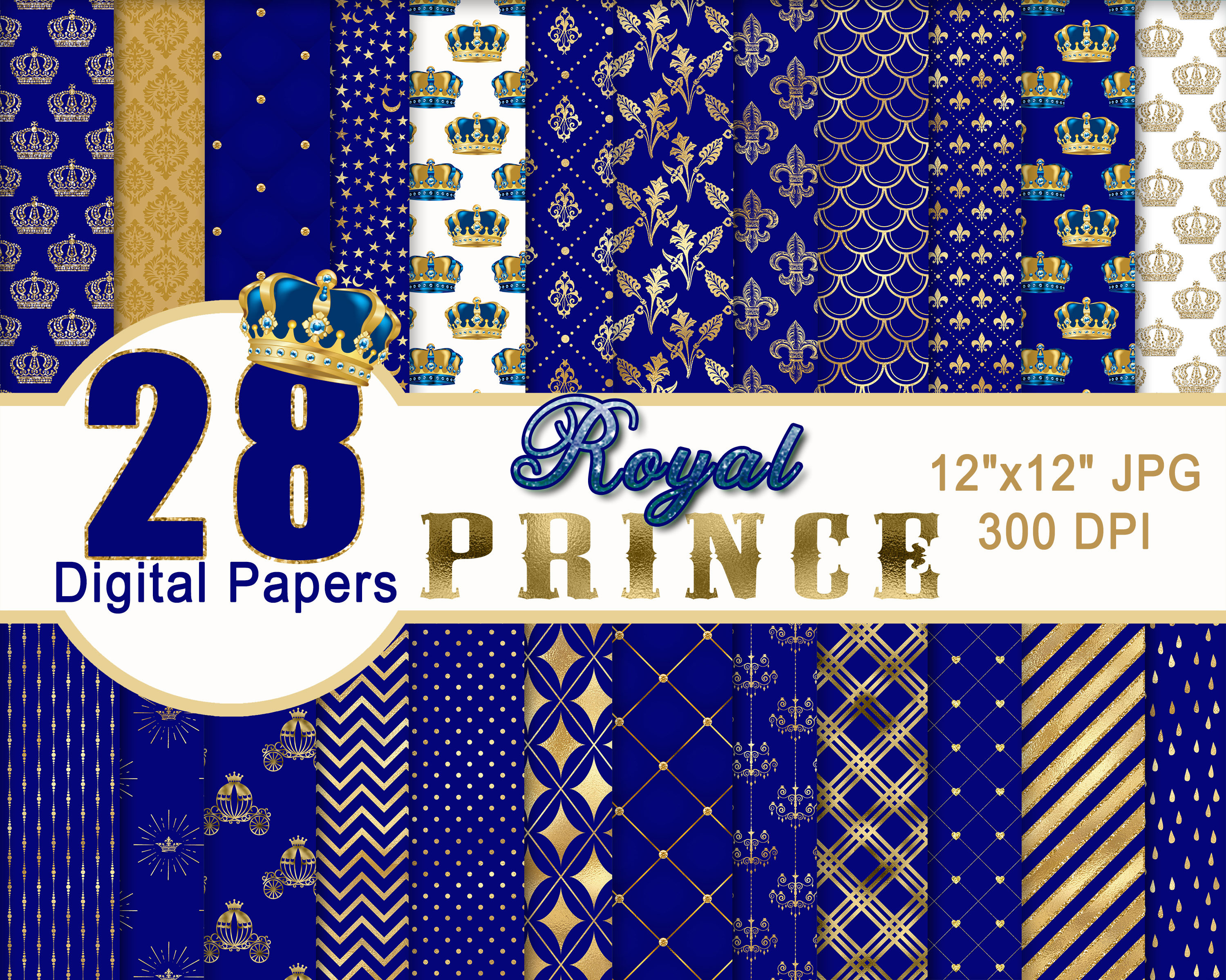 Blue and Gold Digital Paper | Prince Digital Paper | Royal Digital ...