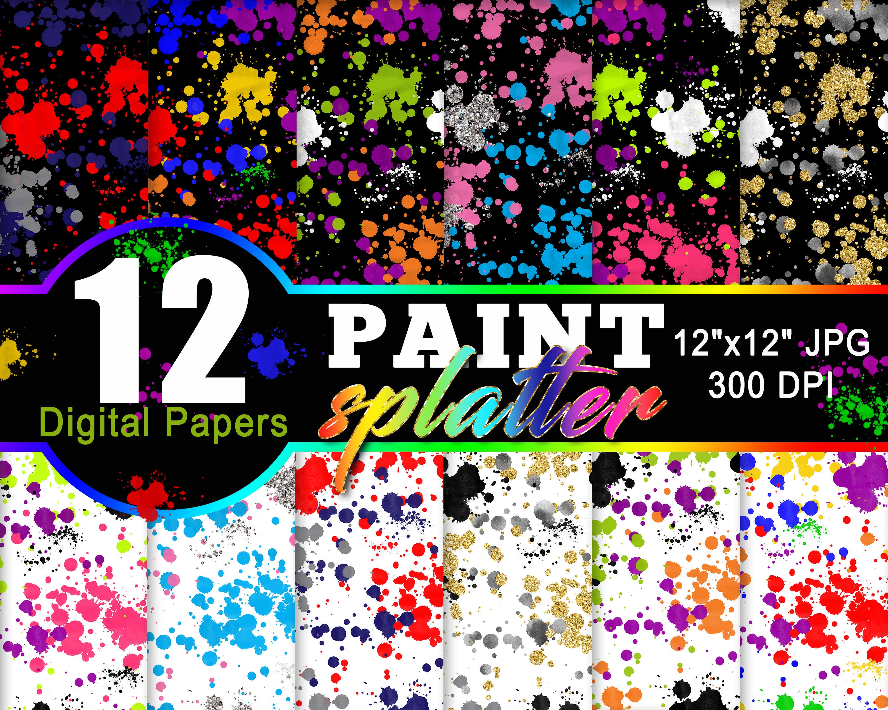 Paint Splatter Digital Paper | Paint Digital Paper | Paint Splatter ...