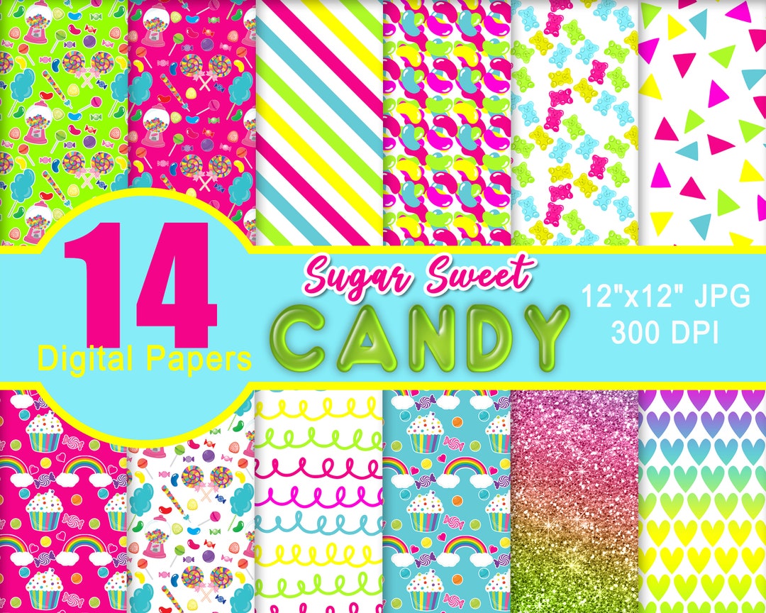 Candy Digital Paper, Gummy Bears, Rainbow, Cupcake, Lolli Pops, Gum ...