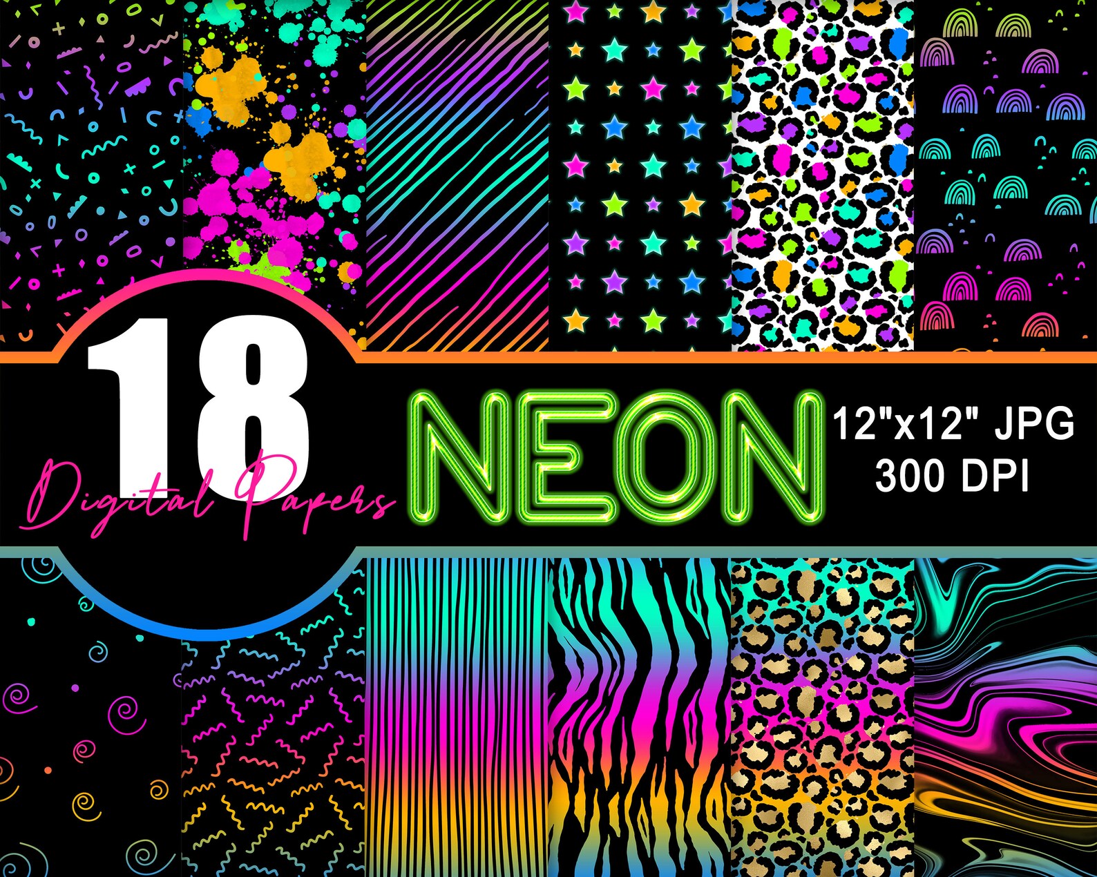 Neon Digital Paper Glow in the Dark Cosmic Rainbow - Etsy