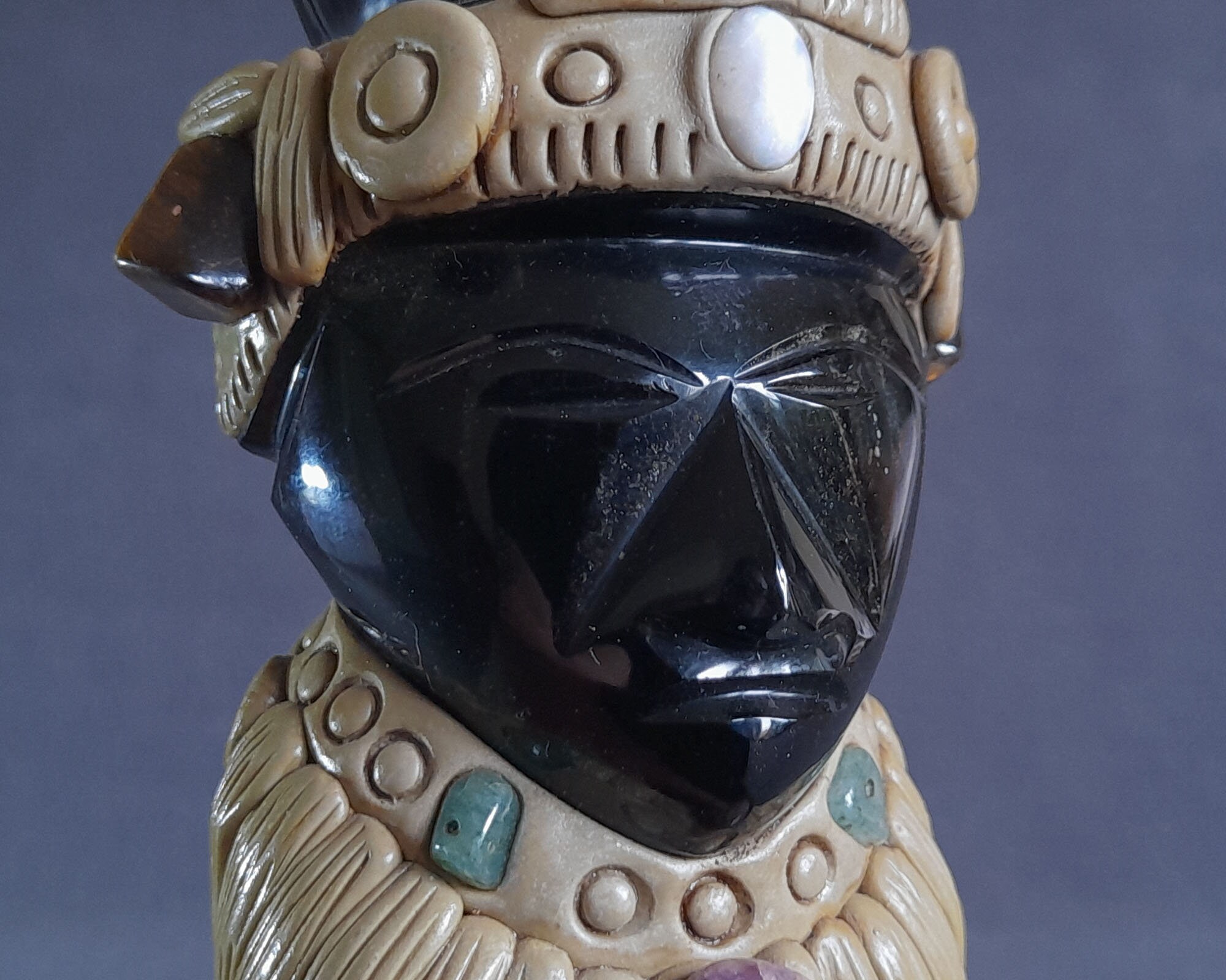 Aztec Teotihuacan Black Obsidian Statue With Semi Precious - Etsy
