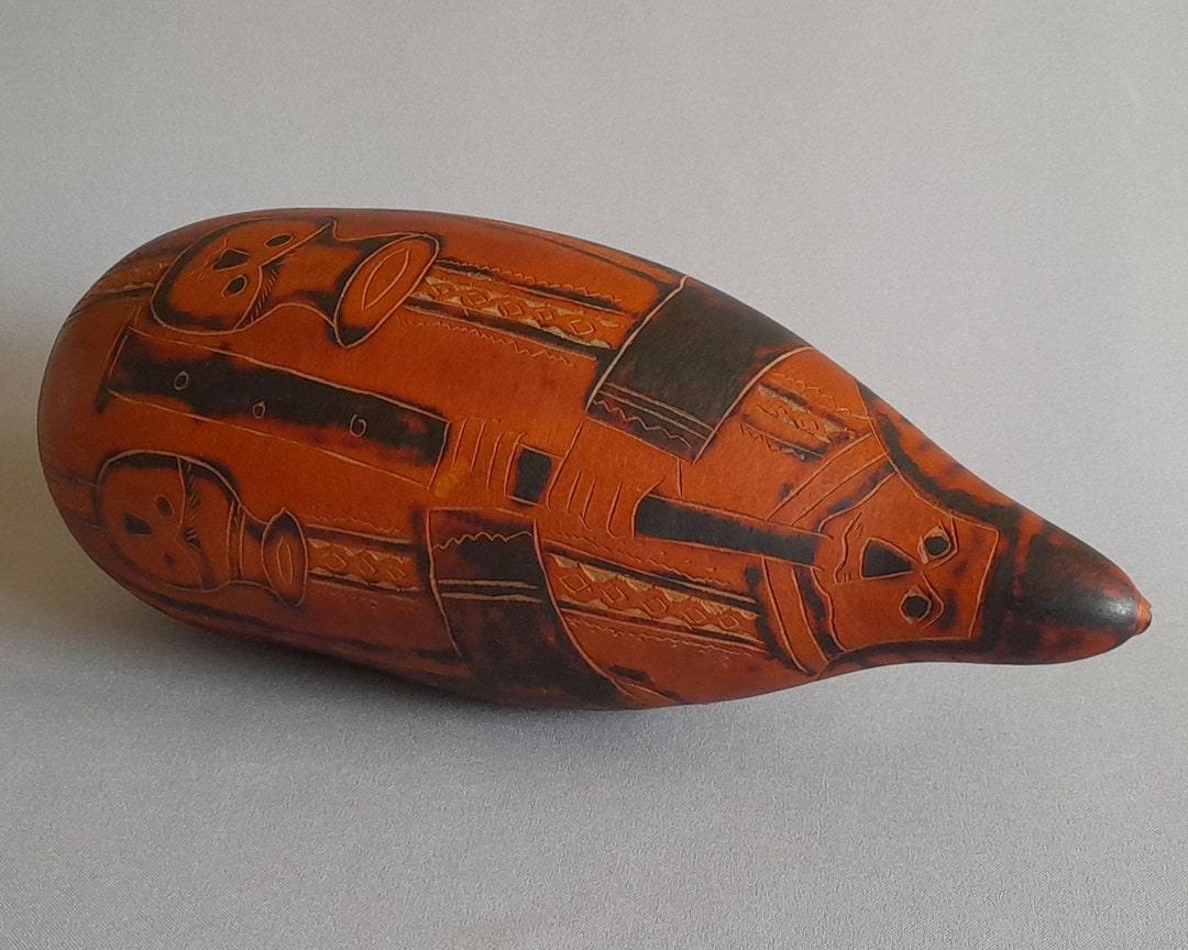 Carved and Inked Peruvian Gourd Shaker - Etsy UK