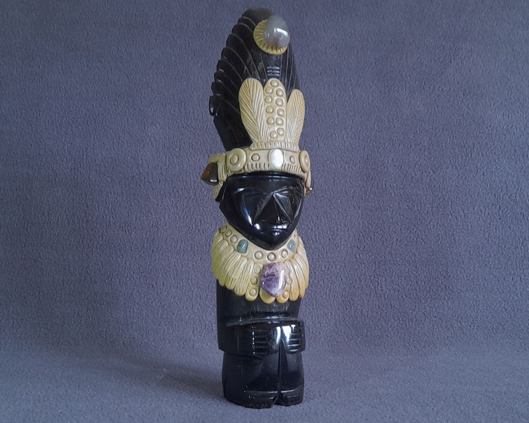 Aztec Teotihuacan Black Obsidian Statue With Semi Precious - Etsy