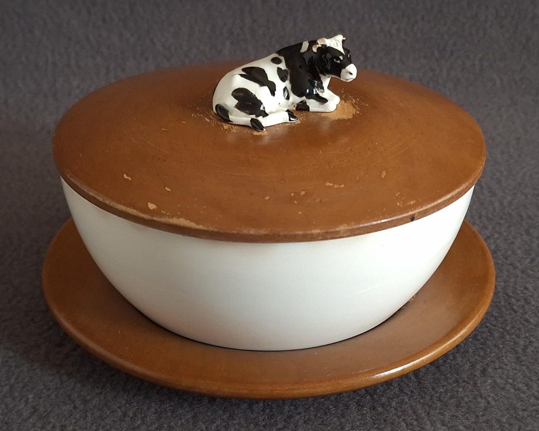 Vintage Japanese Ceramic Dripping Pot With Wooden Lid and Ceramic Cow ...