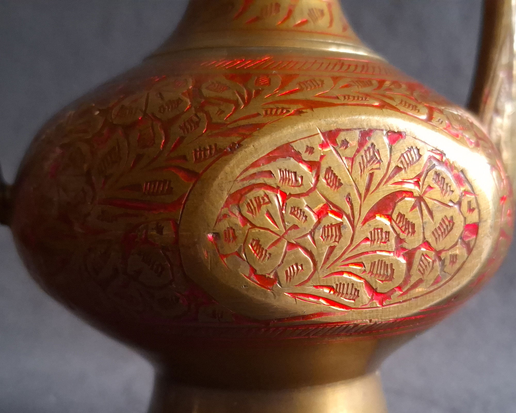 Three Indian Brass Surahi Aftaba Ewers With Traditional Chiselled ...