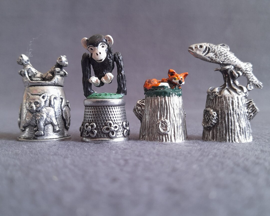 Four Vintage Pewter Animal Themed Thimbles - Etsy