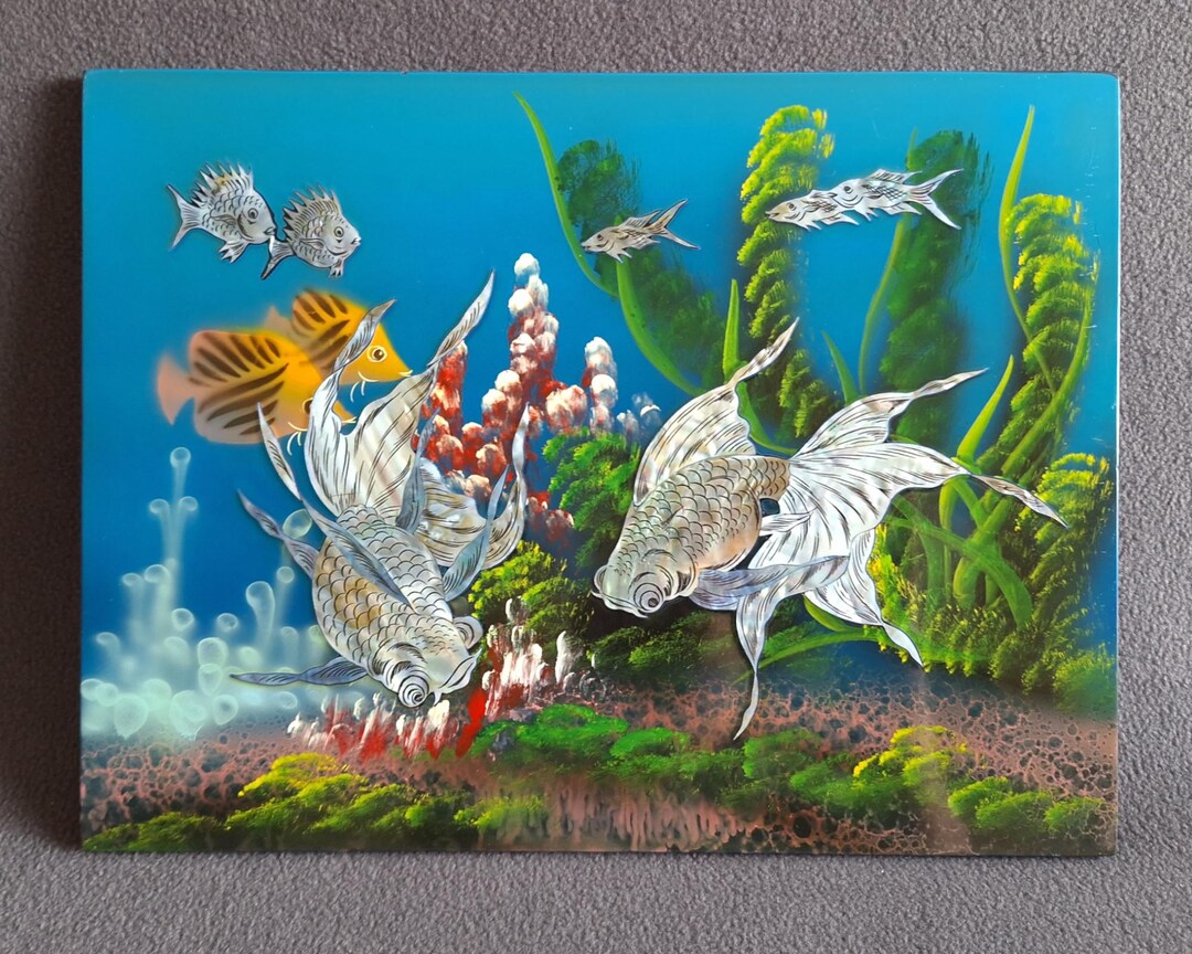 Vibrant Colourful Asian Lacquer Wall Panel With Mother of Pearl Fish - Etsy