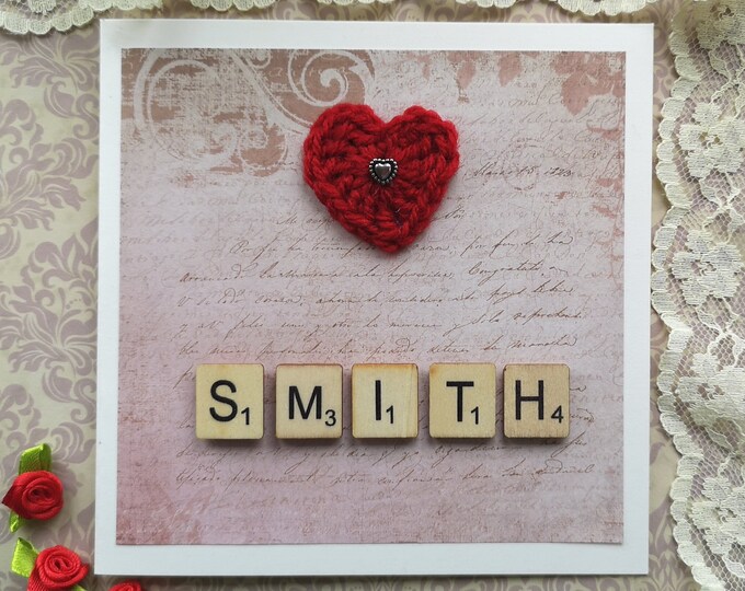Handmade Personalised Wedding Card With Crochet Heart. Married Name ...