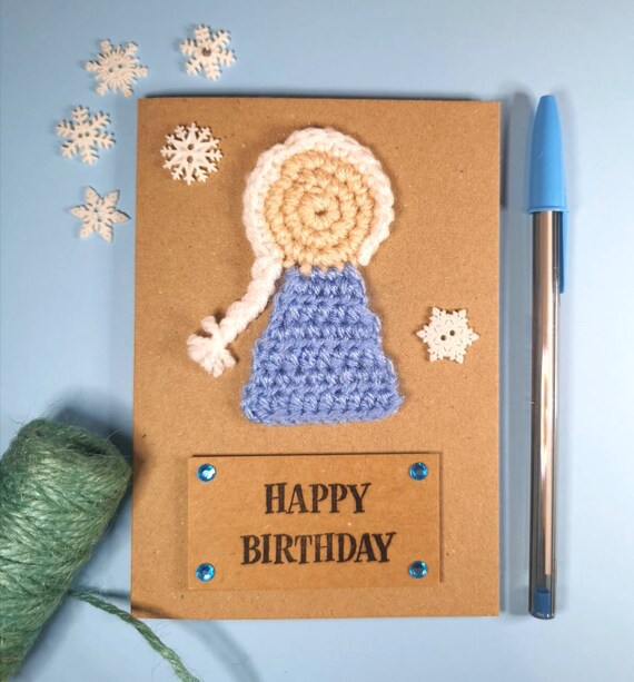 Handmade Elsa Birthday Card With Crochet Design. Disney | Etsy