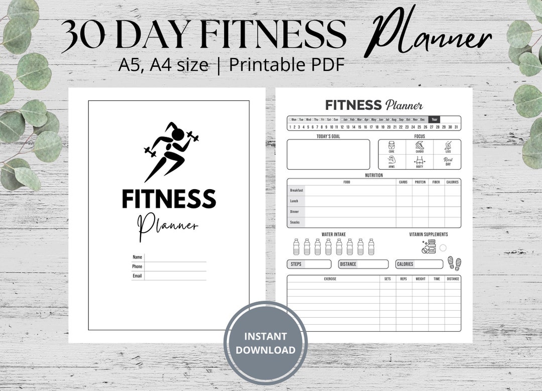 30 Day Fitness Planner Printable Fitness & Weight Loss Planner Progress ...