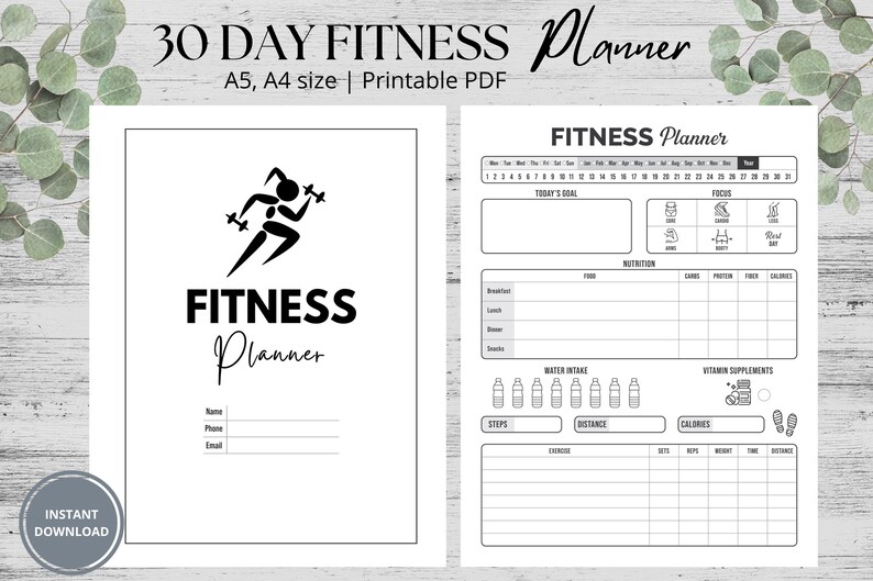 30 Day Fitness Planner Printable Fitness & Weight Loss Planner Progress ...