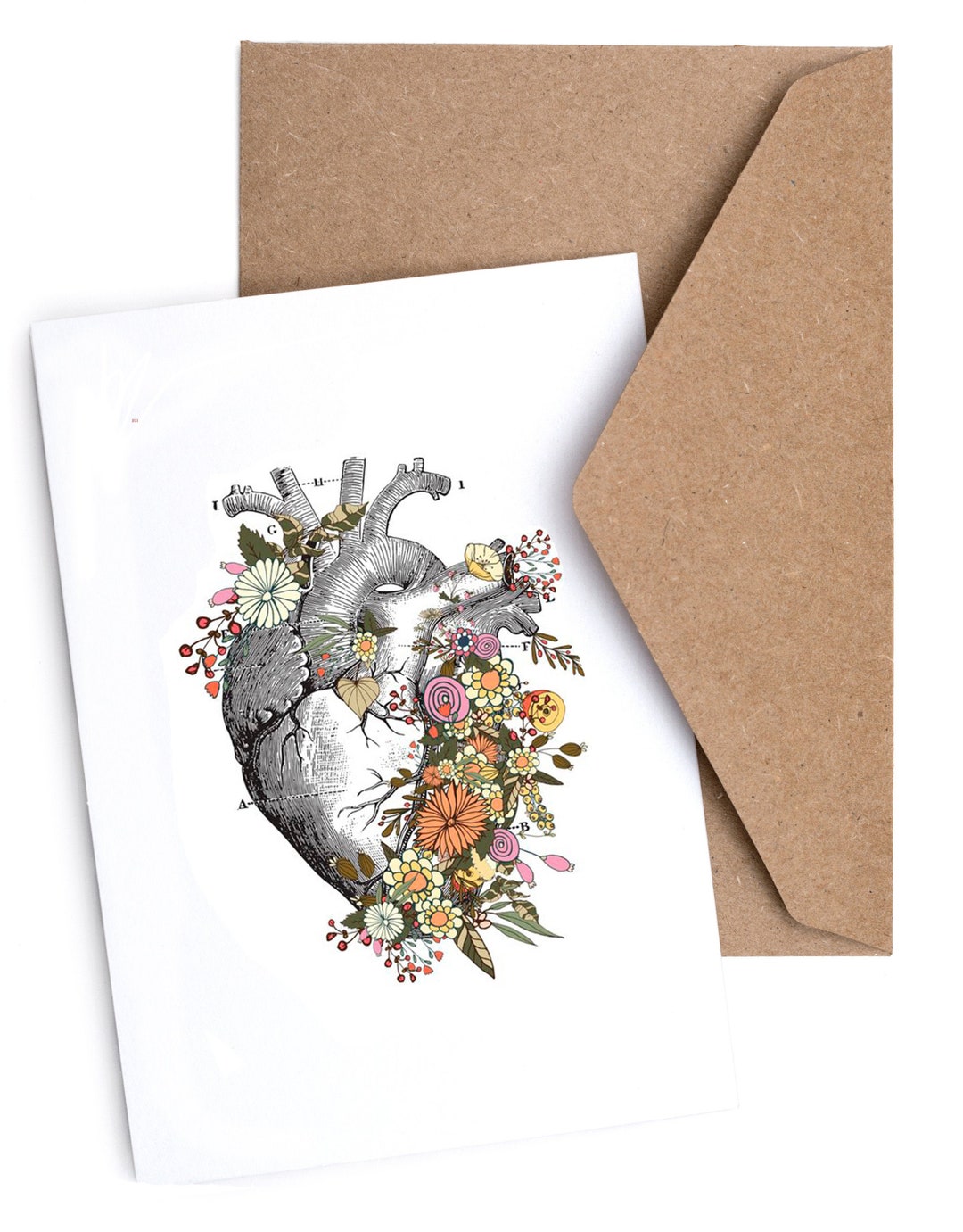 Anatomical Flowered Heart Card | Valentine’s Day Card | Unique | Love ...