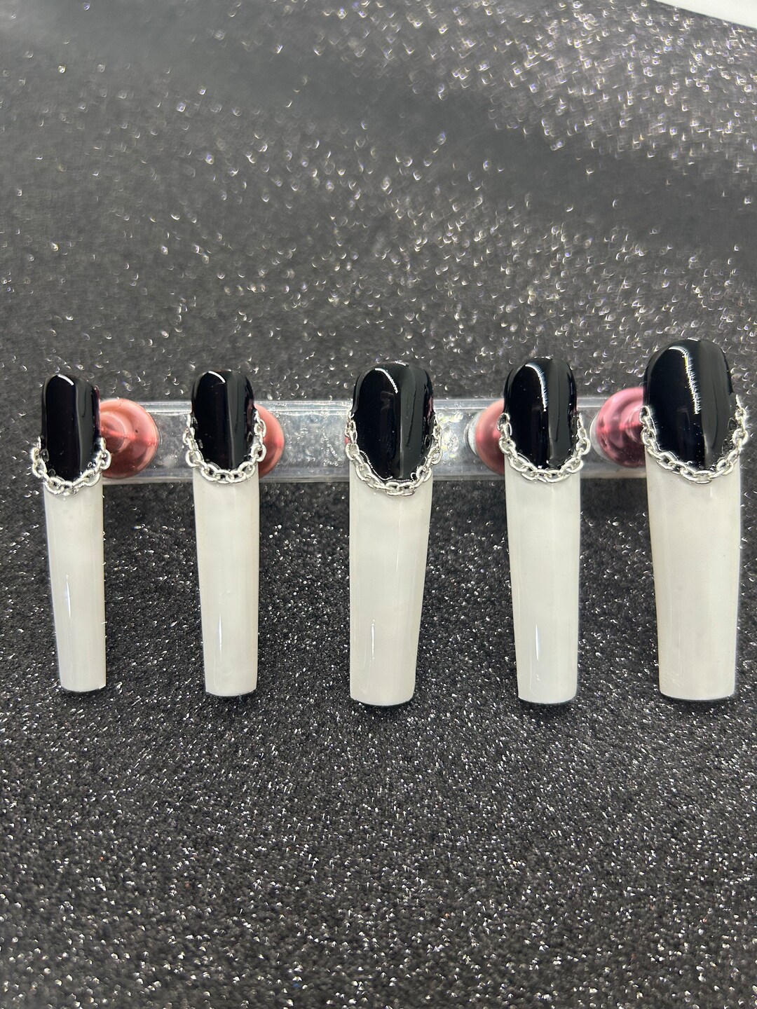 NEW French Metal Goth Black & White French Manicure Nails black French ...