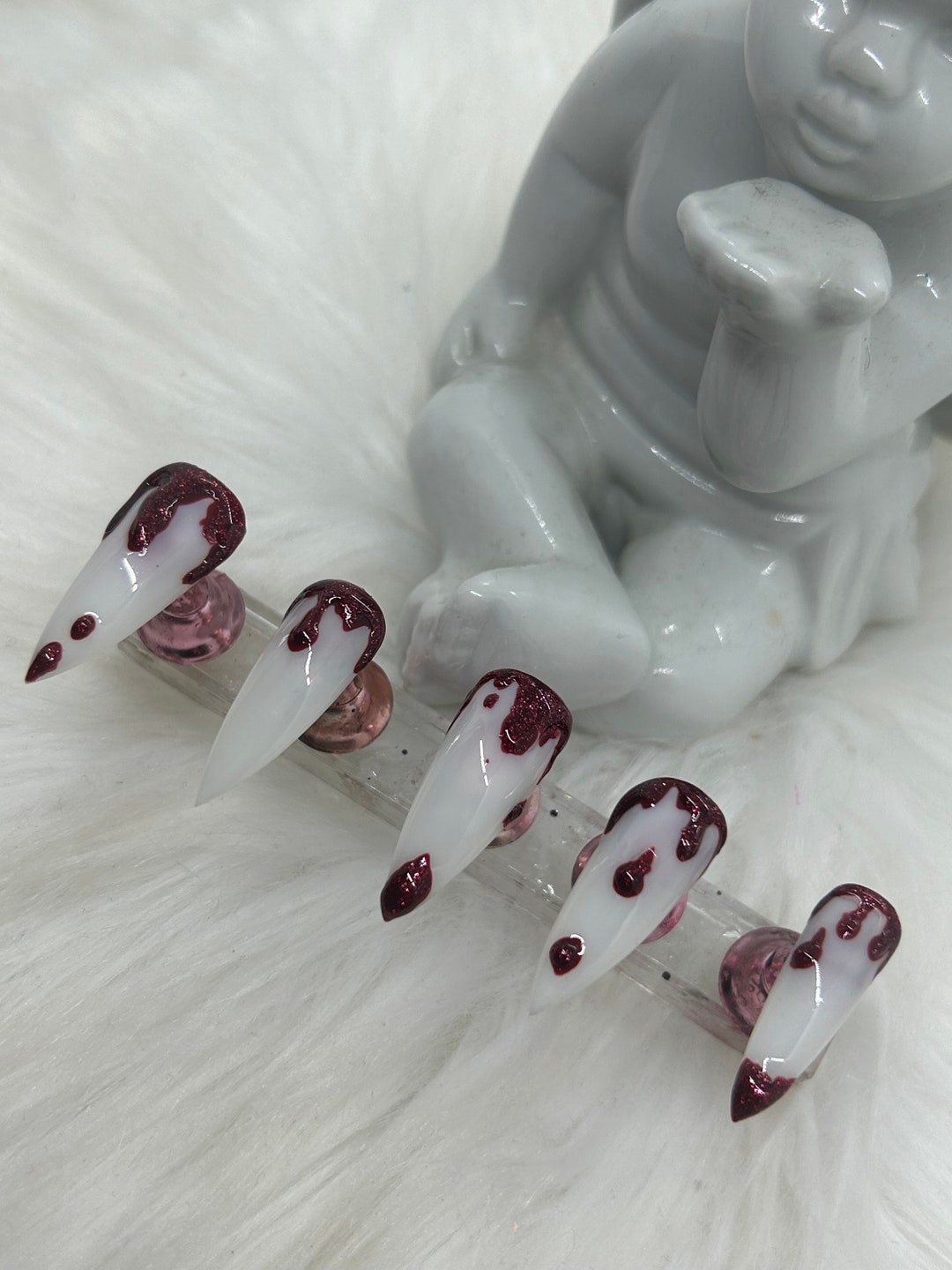 Angel of Death-3d Glitter Vampire Goth Nails- White and Blood Red ...