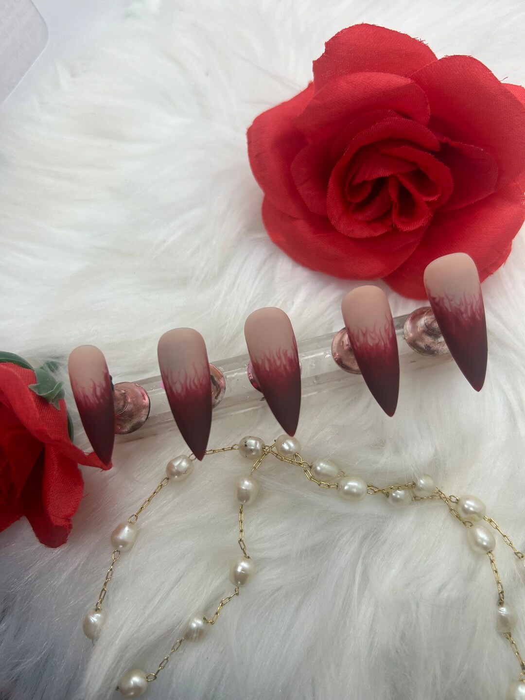 Newfrench Blood Matte Vampire Goth Nails Blood Wine Red Gothic French ...