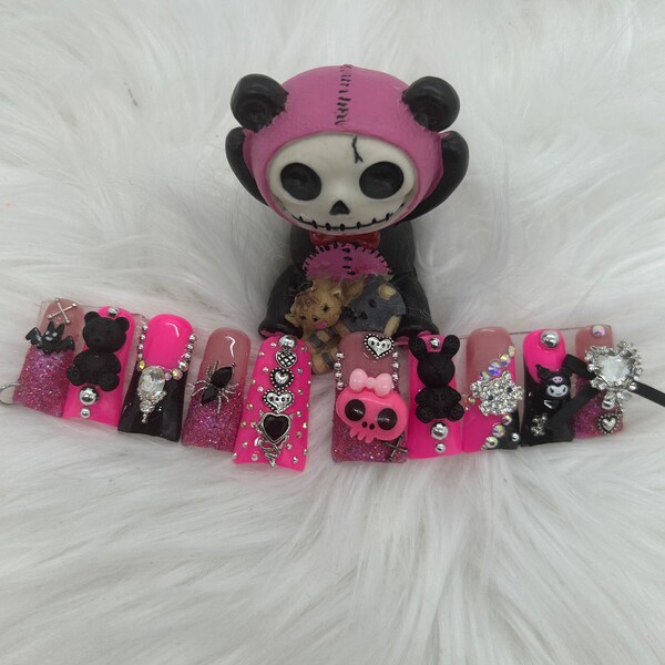Goth Press on Nails Pink - Etsy