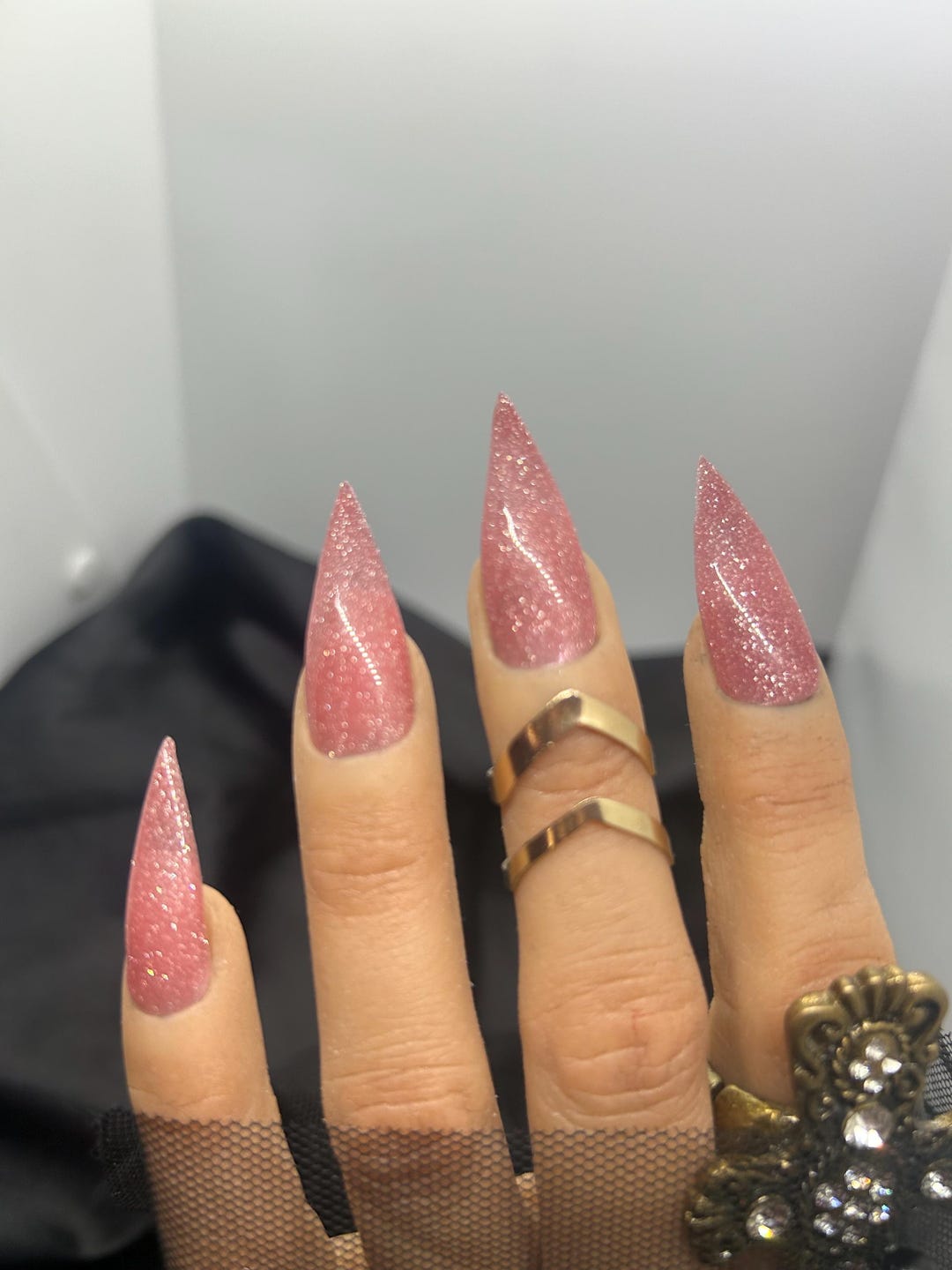 New***stars of Venus - Glossy Pink Glitter Goth Nails/ Vamp Luxury Gel ...