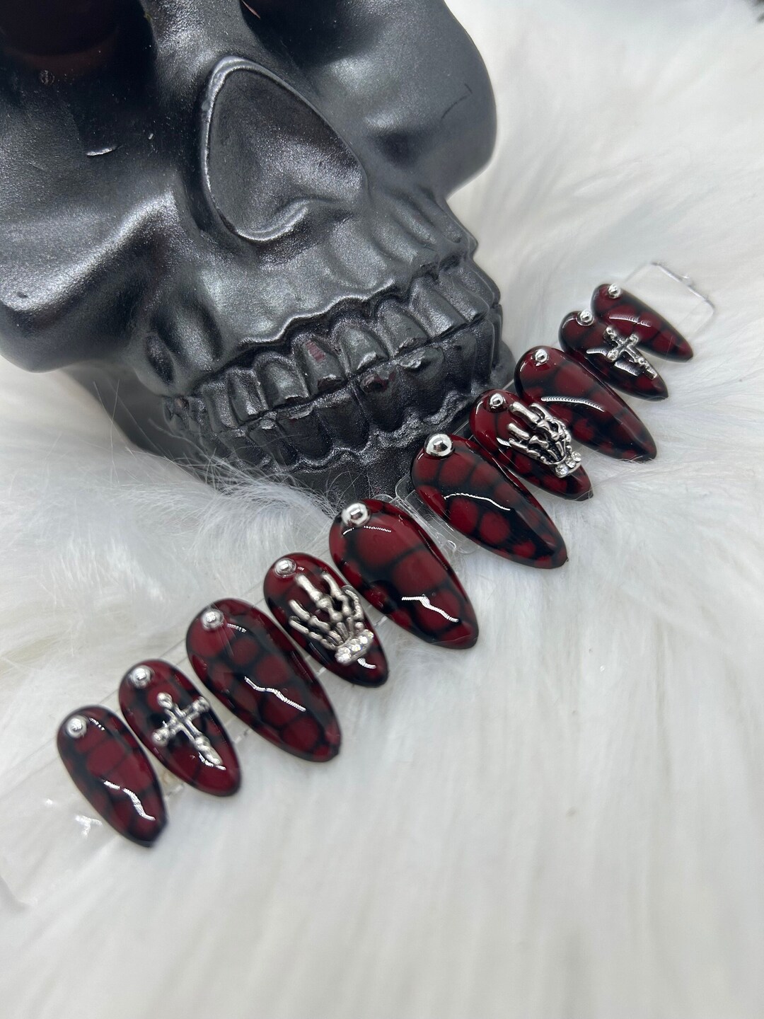 Red & Black Goth Luxury Gel Press on Nails/goth Nails/witchy Nails ...