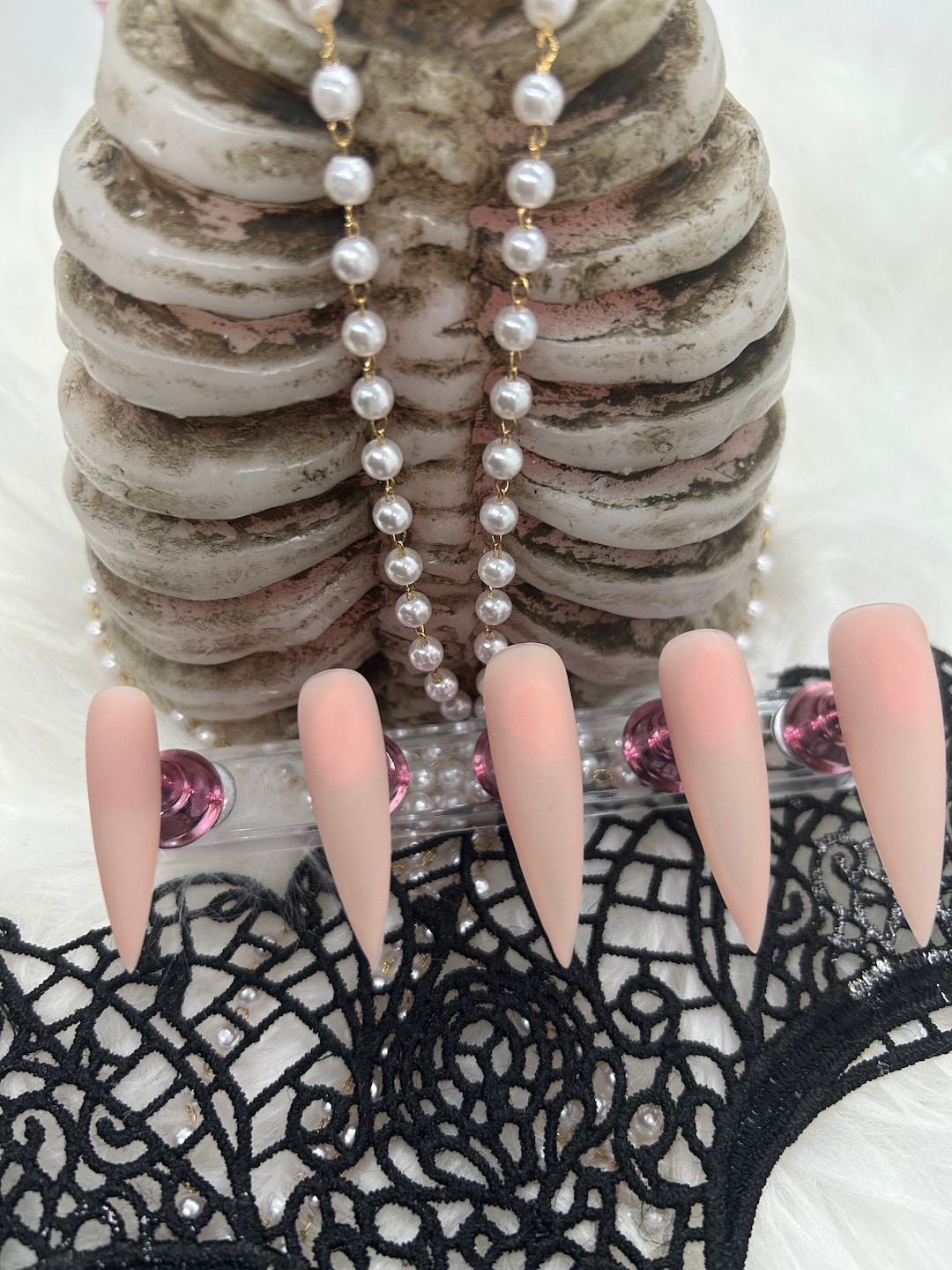 Akasha- Matte Vampire Goth Natural Peach Beige Jelly Nails/ Vamp Luxury ...